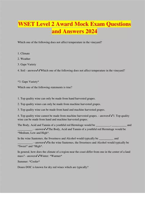 WSET Level Award Mock Exam Questions And Answers WSET Level Stuvia US