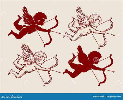 Set Of Cute Cupid Silhouettes Vector Illustration Stock Vector