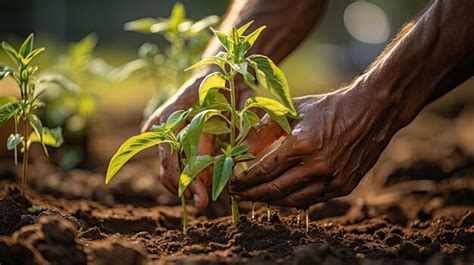 Premium Ai Image Planting Pepper Seedlings In An Open Field In A