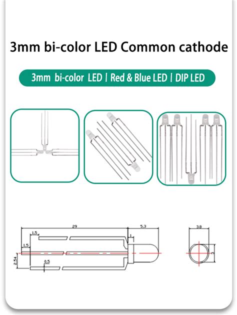 ไฟ Led สองสี 3 มม สีแดง สีน้ำเงิน Led แคโทดทั่วไป คุณภาพสูง ไฟ Led สอง