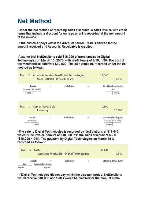 Net Method Net Method •under The Net Method Of Recording Sales Discounts A Sales Invoice With