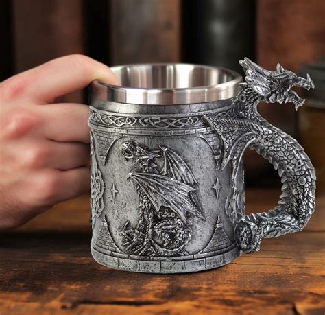 Silver Fire Beowulf Dragon Beer Stein Tankard Coffee Cup Mug Great T