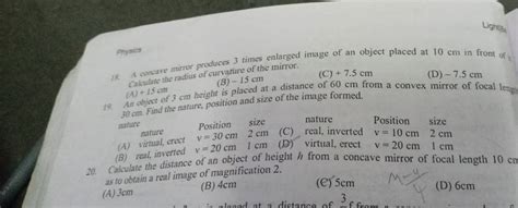 An Object Of 3 Cm Height Is Placed At A Distance Of 60 Cm From A Convex M