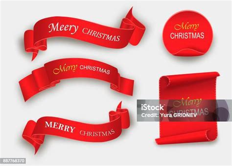 레드 메리 크리스마스 현실 종이 배너 스크롤 벡터 일러스트 레이 션 리본에 대한 스톡 벡터 아트 및 기타 이미지 리본 3차원 형태 개체 그룹 Istock