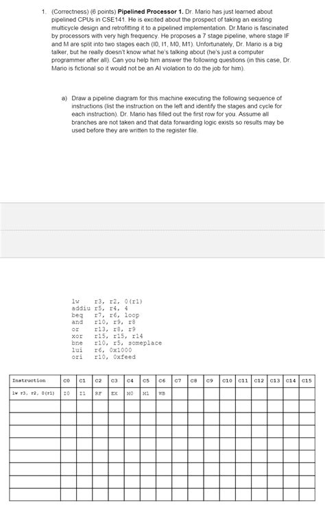 1 correctness 6 points pipelined processor 1