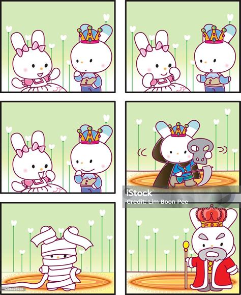 Vector Cartoon Rabbit Princess Story Set Six Grid Comics Stock