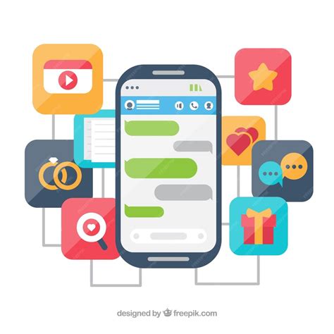 플랫 스타일의 모바일 메신저 앱 무료 벡터