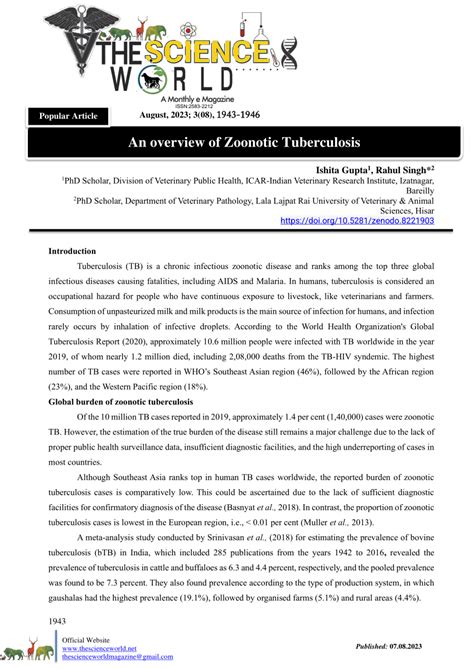 Pdf An Overview Of Zoonotic Tuberculosis
