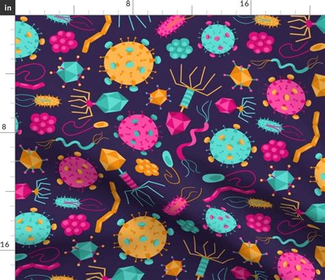 Nerd Fabric Viruses And Bacteria By Robyriker Purple Blue Etsy