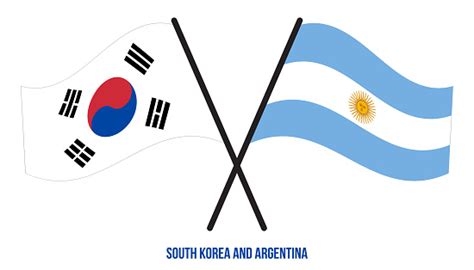 한국과 아르헨티나 국기는 평평한 스타일을 교차하고 흔들었다 공식 비율 올바른 색상입니다 경제에 대한 스톡 벡터 아트 및 기타 이미지 Istock