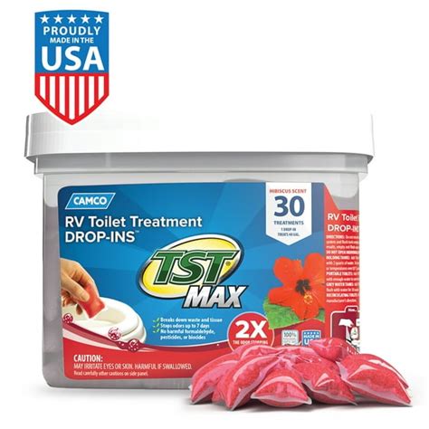 Camco Tst Max Rv Toilet Treatment Drop Ins Septic Safe Hibiscus Breeze Pink 30 Count