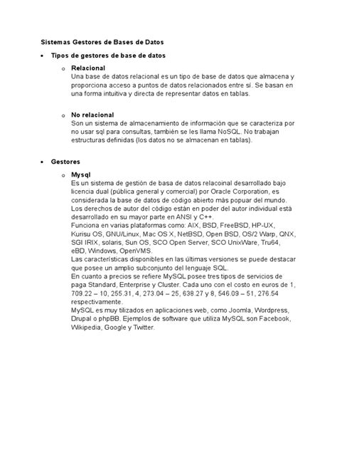 sistemas gestores de bases de datos pdf mi sql servidor sql de