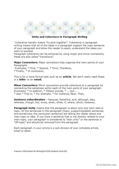 Unity And Coherence In Paragrap… English Esl Worksheets Pdf And Doc