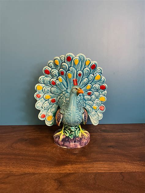 Vintage Large Ceramic Peacock Multi Colors Japan Etsy