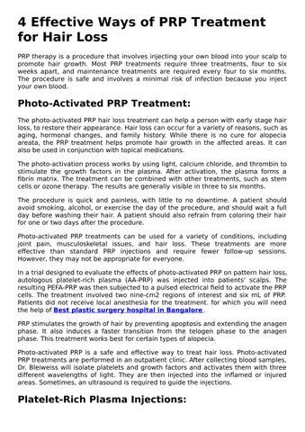 4 Effective Ways Of PRP Treatment For Hair Loss By MaacHealth Issuu