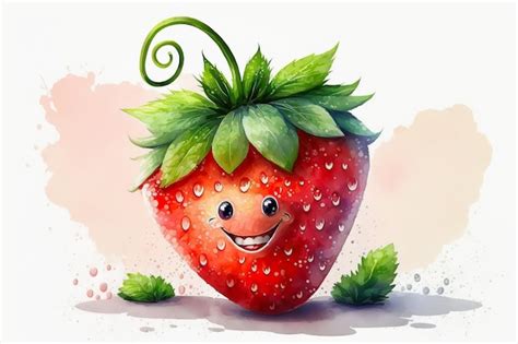 Premium Photo Watercolor Cute Strawberry Cartoon Character
