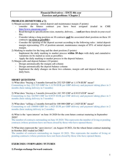 Financial Derivatives Exercises Chap2 Sol Pdf Futures Contract Margin Finance