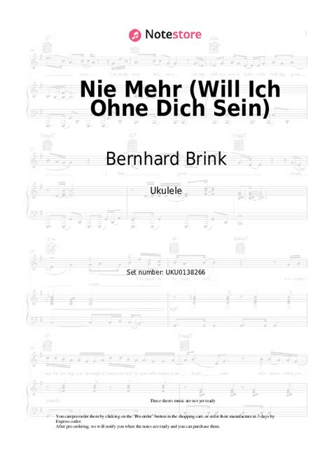 Nie Mehr Will Ich Ohne Dich Sein Ukulele Sheet Music Bernhard Brink In Note Store