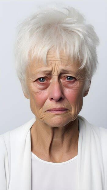 Premium Photo Portrait Of Crying Elderly White Female Against White