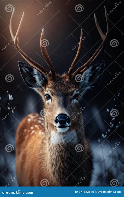 Verbluffend Portret Van Een Jong Hert Met Majestueuze Geweien Die In Detail Zijn Vastgelegd Met