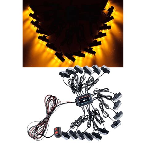 Set Lumini 16 Led 2 Leduri Tip Stroboscop De Avertizare Galben Flash Cu Controler 12v