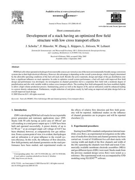 pdf development of a stack having an optimized flow field structure