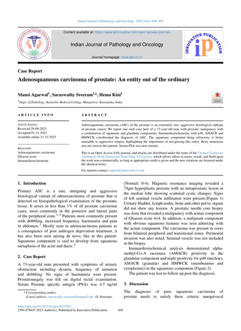 Pdf Adenosquamous Carcinoma Of Prostate An Entity Out Of The Ordinary