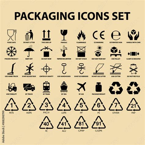 Set Of Packaging Icons Packing Cargo Labels Delivery Service Symbols For Boxes Shipping