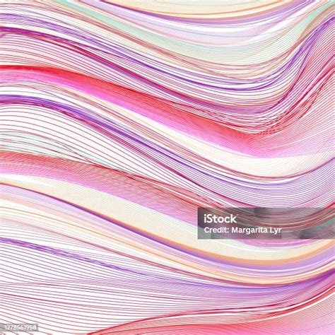 마젠타 핑크 퍼플 보라색 물결 모양의 얇은 곡선 줄무늬 패턴이 있는 여러 가지 색상의 배경 벡터 라인 아트 디자인 동적 물결 선