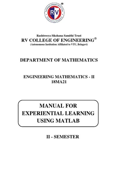Manual For Experiential Learning Using Matlab Rv College Of