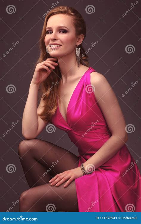 Girl In Evening Dress Posing Stock Image Image Of Dress Pink 111676941