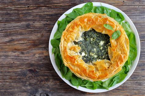 Crusty Hot Greek Spinach Feta Pie Stock Image Image Of Phyllo