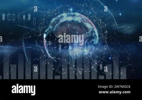 Animation Of Data Processing And Statistics Over Globe On Dark Back Ground Global Technology