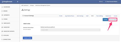 Upload Carrier Codes DropStream