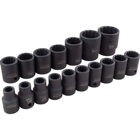 Gray Tools 17 Piece Socket Set Impact 12 Inch Drive 12 Point Standard