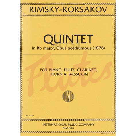 Quintet In B Flat Major For Flute Clarinet Horn Bassoon And Piano