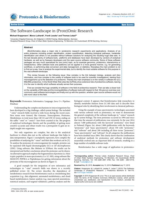Pdf The Software Landscape In Proteomic Research