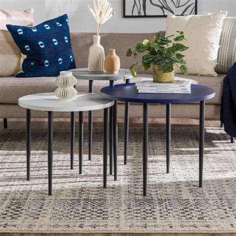 Modern Round Nesting Coffee Tables With Tapered Legs Set Of 3 Walker
