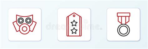Definir Máscara De Medalha De Recompensa Militar De Linha E ícone De