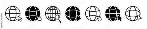 Set Of Globe With Cursor Vector Icons Web Globe With Pointer Finger
