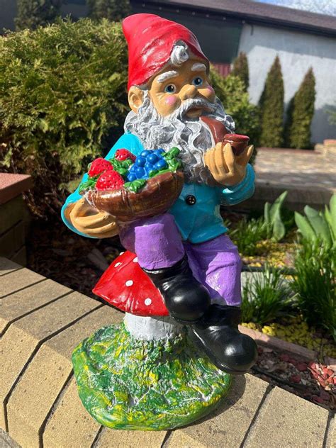 ᐉ Фігура садова Гном на грибі з трубкою гіпс ручна робота • Краща ціна в Києві Україні • Купити