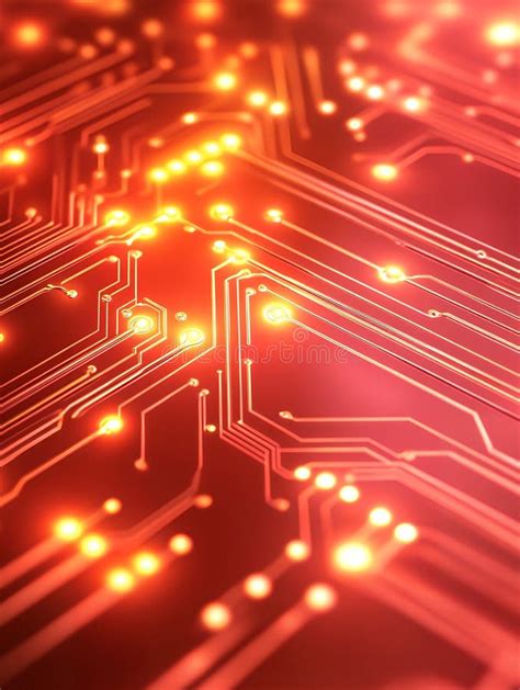 Red Circuit Board With Glowing Lights Stock Illustration Illustration Of Abstract Power