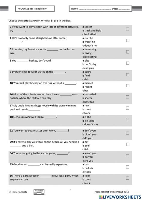 Progress Test Free Online Worksheet Live Worksheets