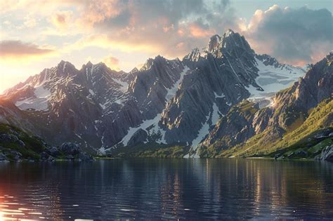 Premium Photo A Serene Mountain Lake At Sunrise