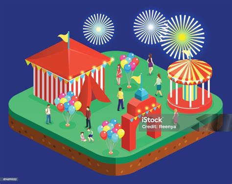 등각 투영 평면 3d 도시 배너 Carousels와 격리 놀이 공원 놀이 공원에 대한 스톡 벡터 아트 및 기타 이미지 놀이 공원 사람들 인포그래픽 Istock