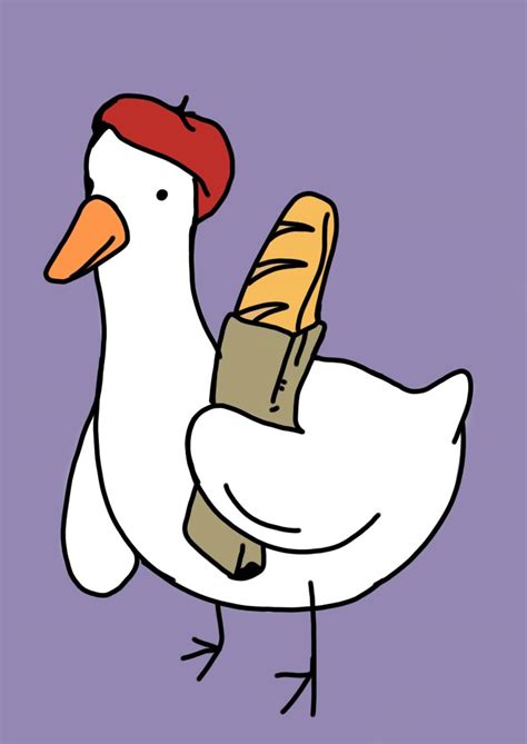 A Drawing Of A Duck With Bread In It S Beak On A Purple Background
