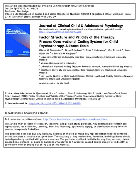 Pdf Factor Structure And Validity Of The Therapy Process