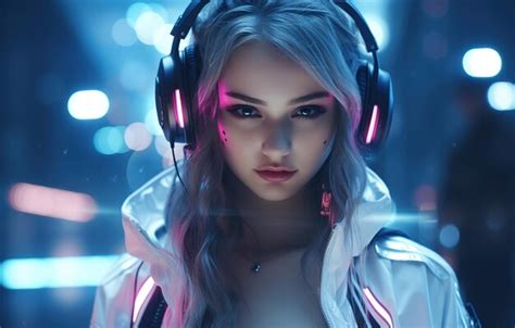 Cyberpunk Woman Portrait Futuristic Neon Style Premium Ai Generated Image