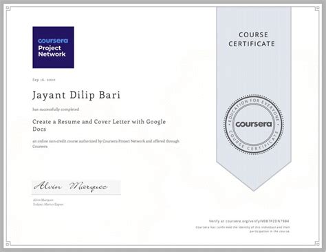 Jayant Bari On Linkedin Certificate Course Resume Coverletter Improve Project Coursera