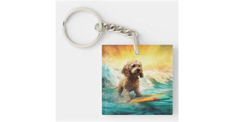 Cockapoo Beach Surfing Painting Keychain Zazzle